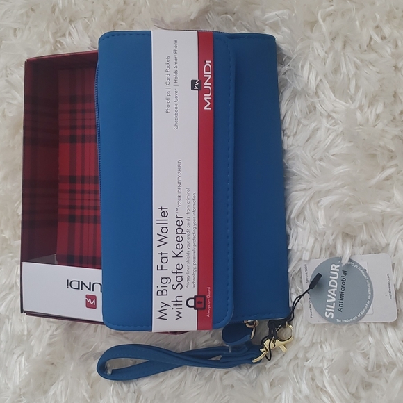 mundi | Bags | Mundi My Big Fat Wallet Safe Keeper Blue | Poshmark